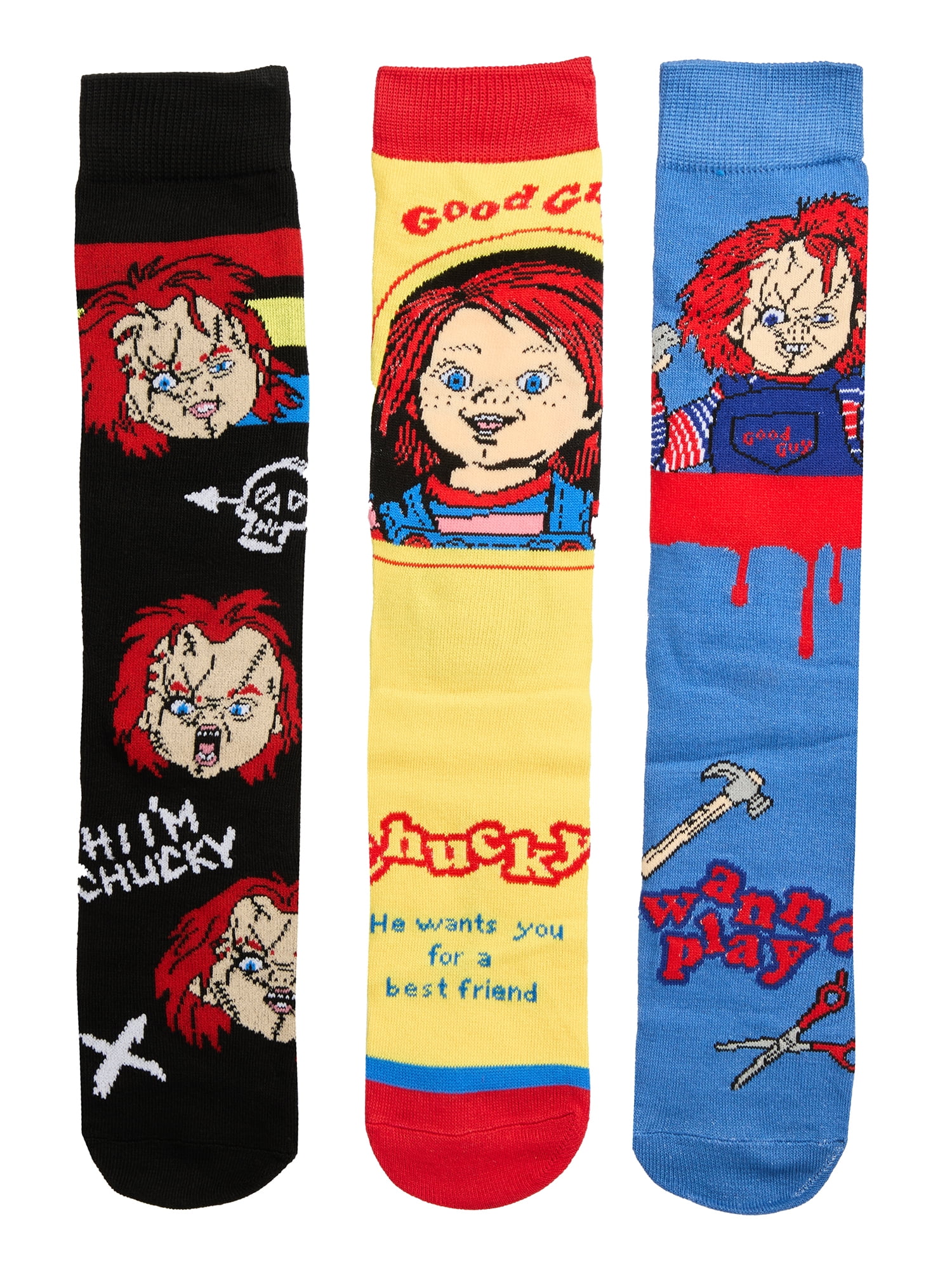 Chucky Men's Crew Socks 3-Pack - Spooky Horror Movie Serial Killer ...