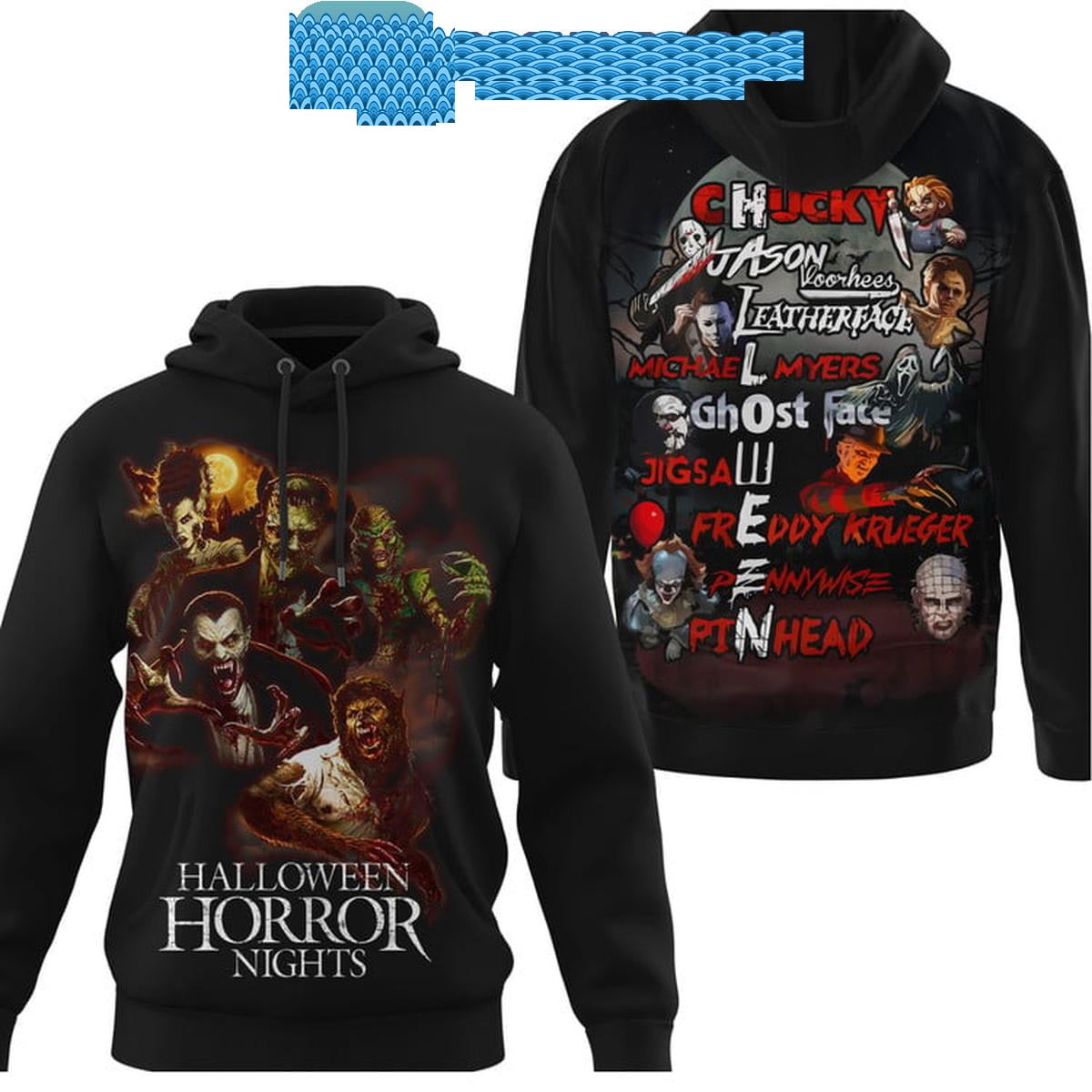 Chucky Michael Myers Pinhead Halloween Horror Nights Hoodie T-Shirt ...