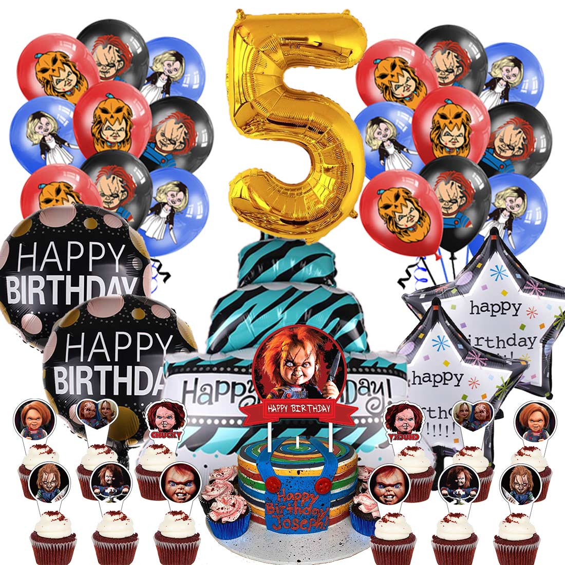 Chucky Party Supplies 5th Decor Kit Balloons Birthday Cake Topper ...