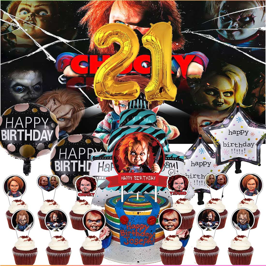 Chucky Party Supplies Decor 21th Kit Balloons Birthday Cake Topper ...