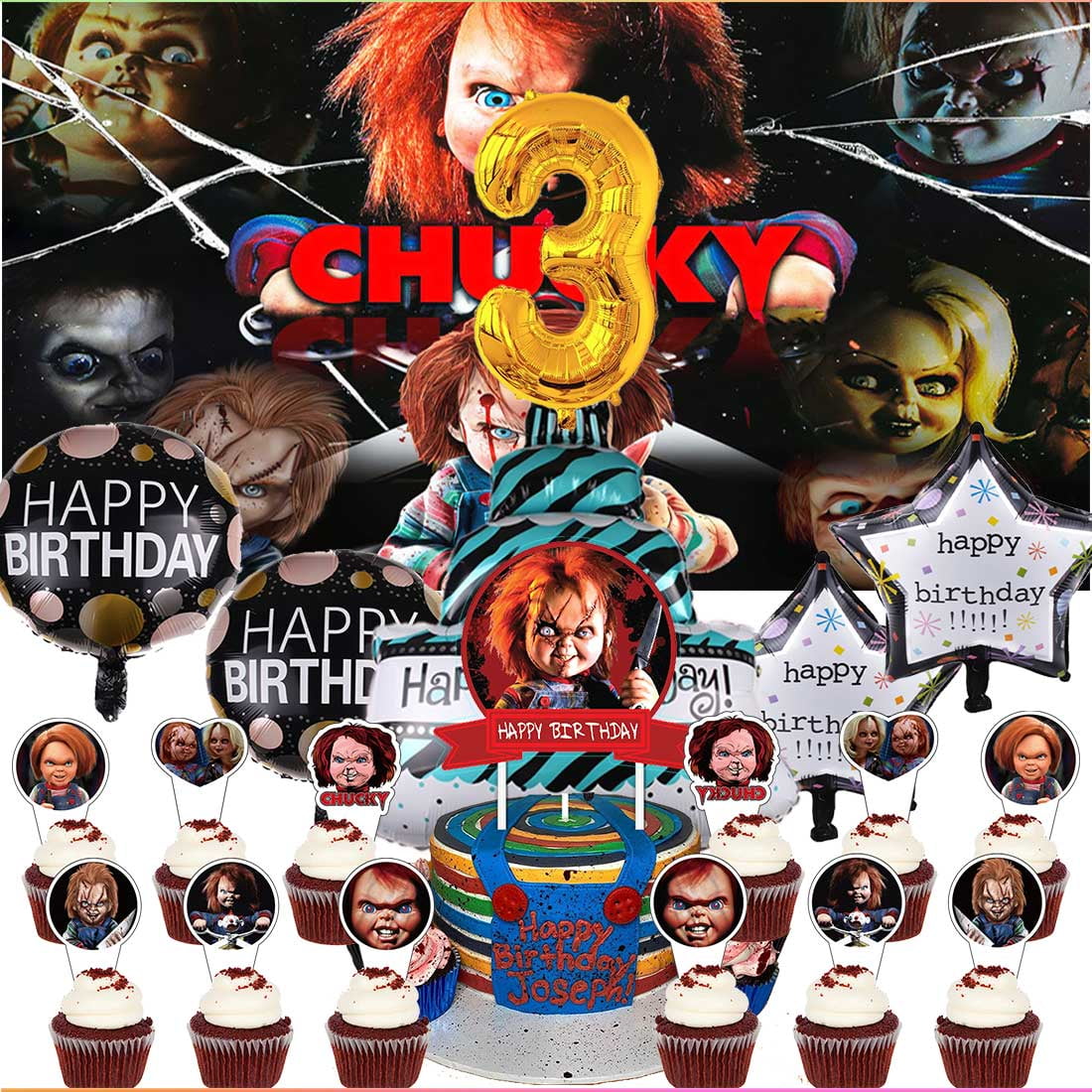 Chucky Party Supplies Decor 3rd Kit Balloons Birthday Cake Topper ...