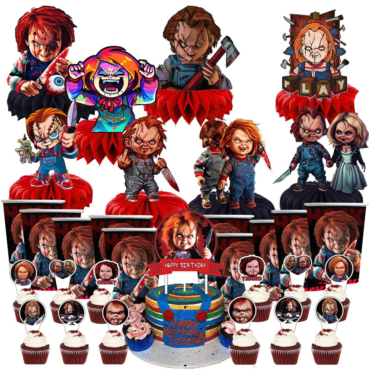 Chucky Party Supplies Decor Cups Fans Decorations Honeycomb ...