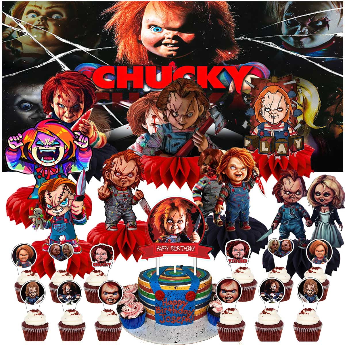 Chucky Party Supplies Honeycomb Centerpieces Table Toppers Backdrop ...