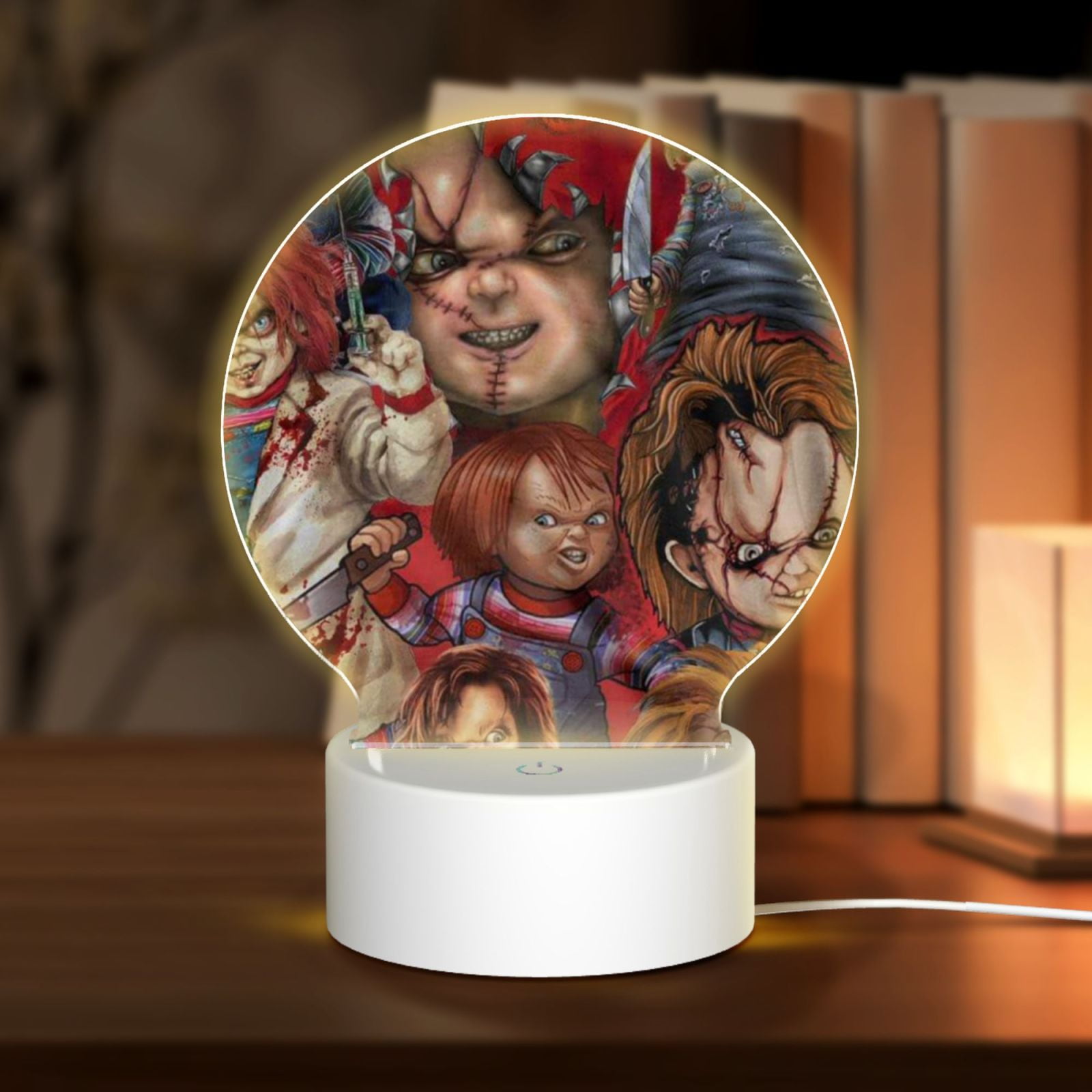 Chucky Pattern Round Acrylic Night Light Decoration USB Cable LED Lamp ...