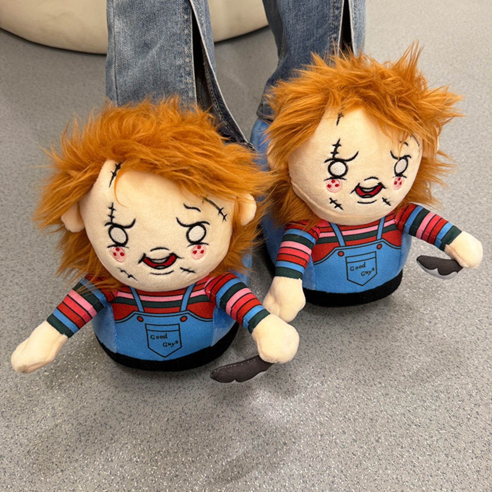 Chucky Plush Slippers - Good Guy Horror Movie Slippers with Knife ...