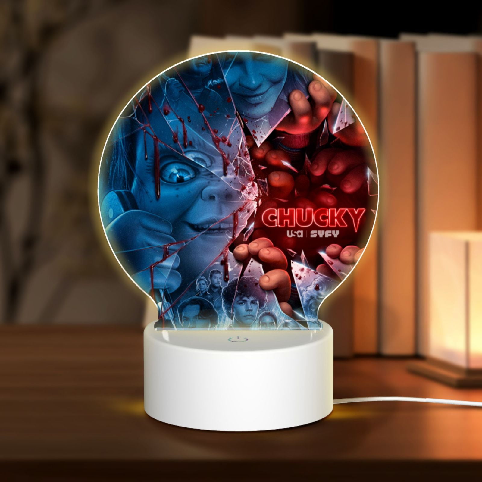 Chucky Poster Round Acrylic Night Light Decoration USB Cable LED Lamp ...