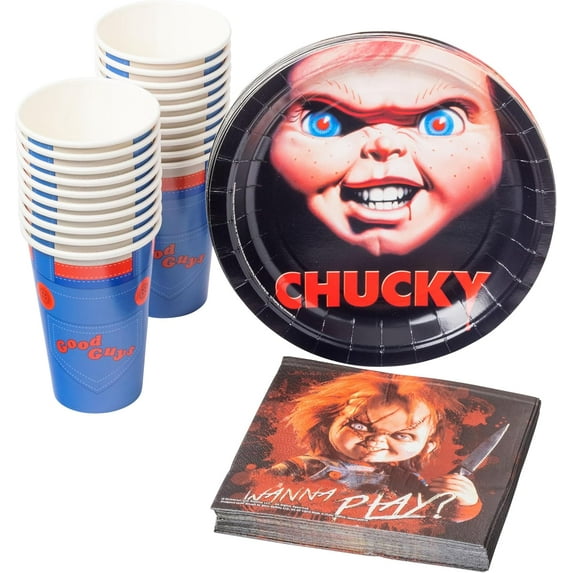 Silver Buffalo Chucky Party Supplies Set, 60-Piece Plates Cups Napkins ...