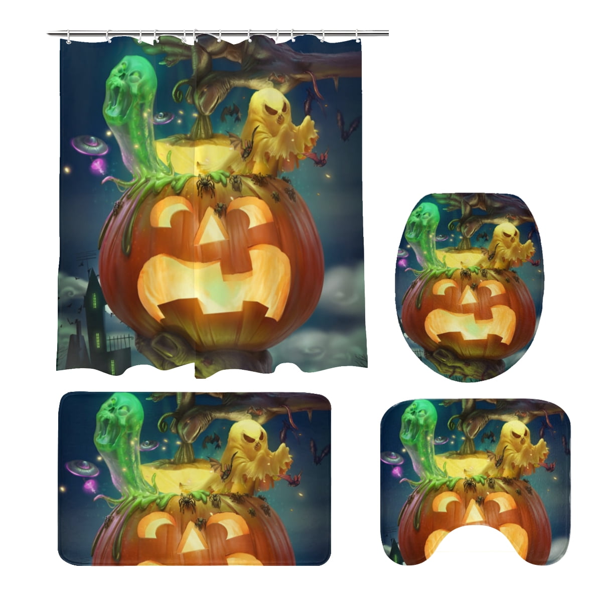 Chucky the ghost Cute Shower Curtain Set 4 Piece with Non-Slip Rugs ...