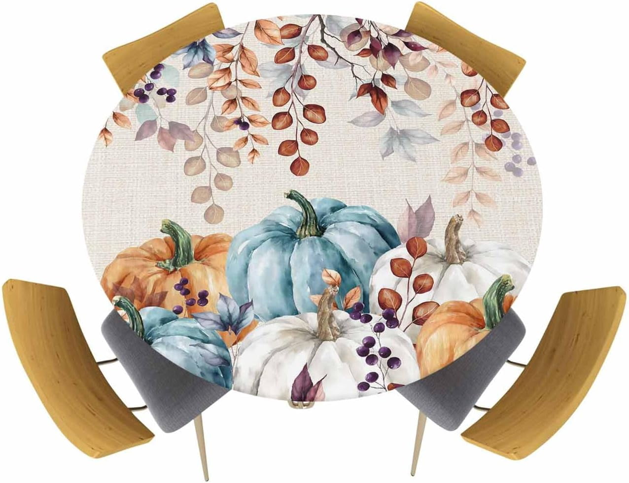 Chucoco Thanksgiving Day Round Fitted Table Cover for Dining Tables ...