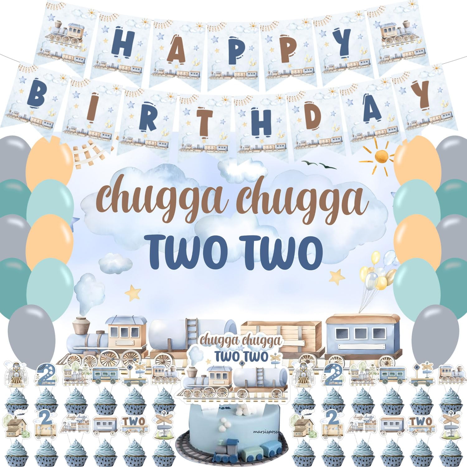 Chugga Chugga Two Two DHF10 Birthday Party Decorations, 2nd Train ...