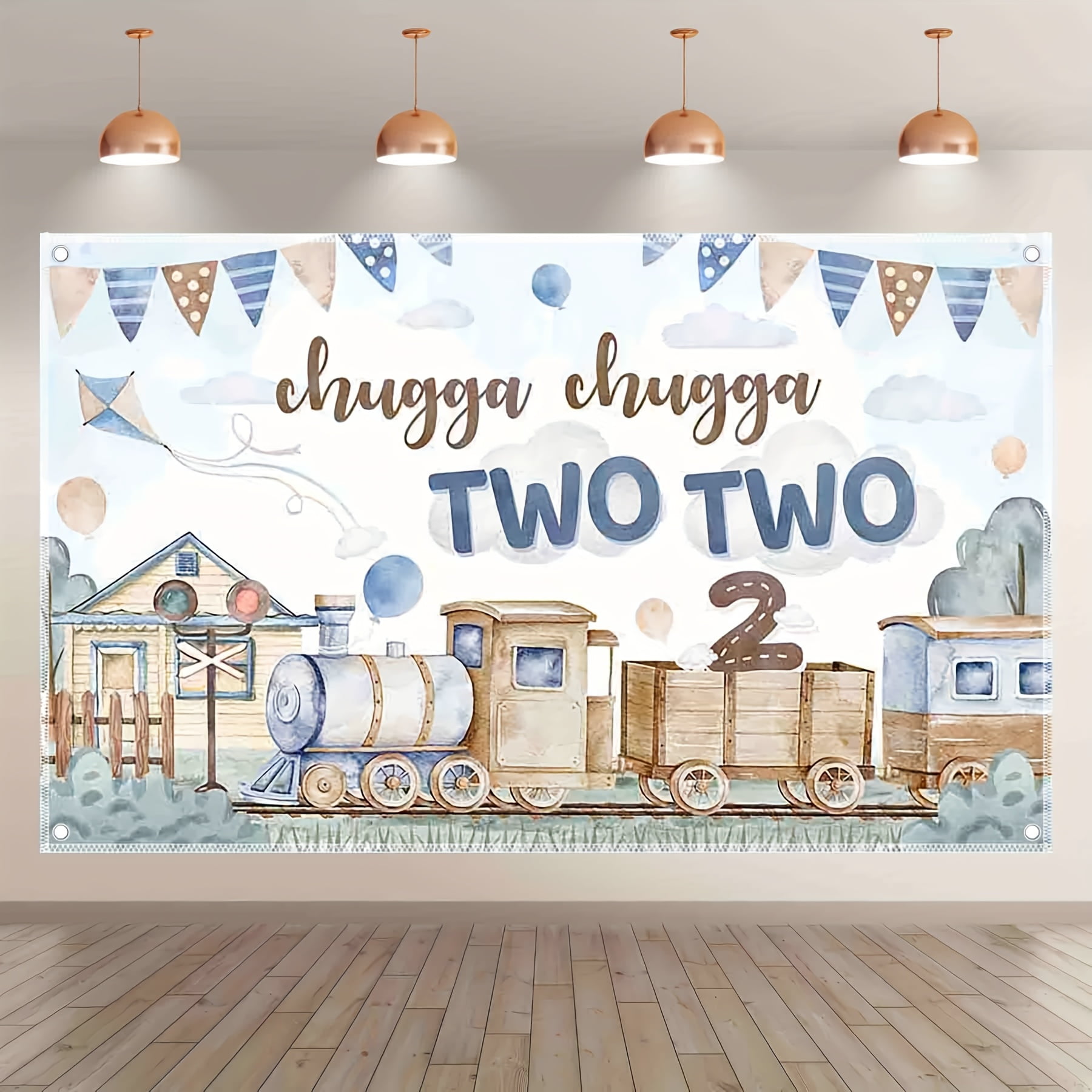 Chugga Chugga Two Two Happy Birthday Backdrop Watercolor Happy Second ...