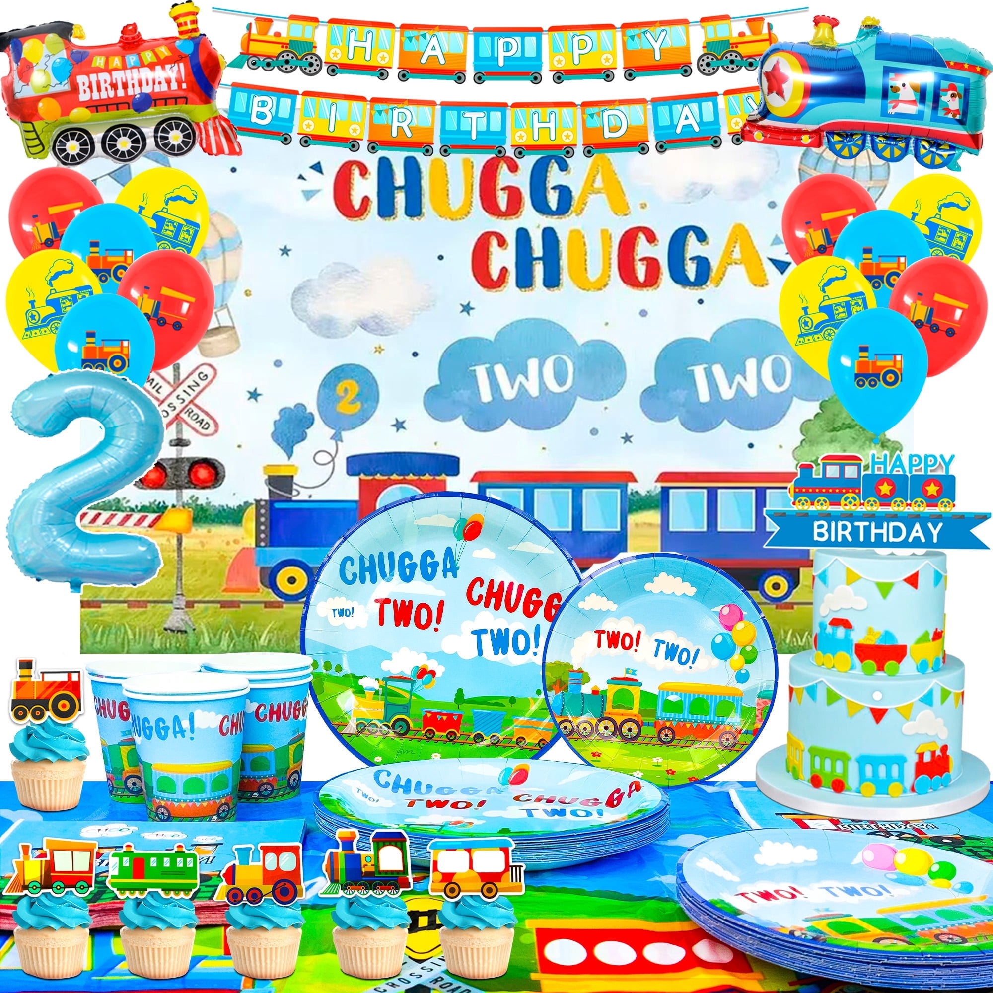 Chugga Chugga Two Two Party Decorations,95pcs Train Party Decorations ...