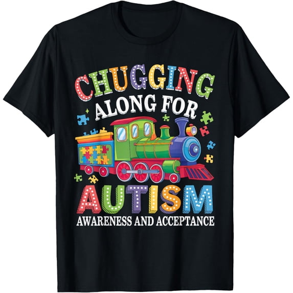 Chugging Along for Autism Awareness Acceptance Train Mens T-Shirt ...