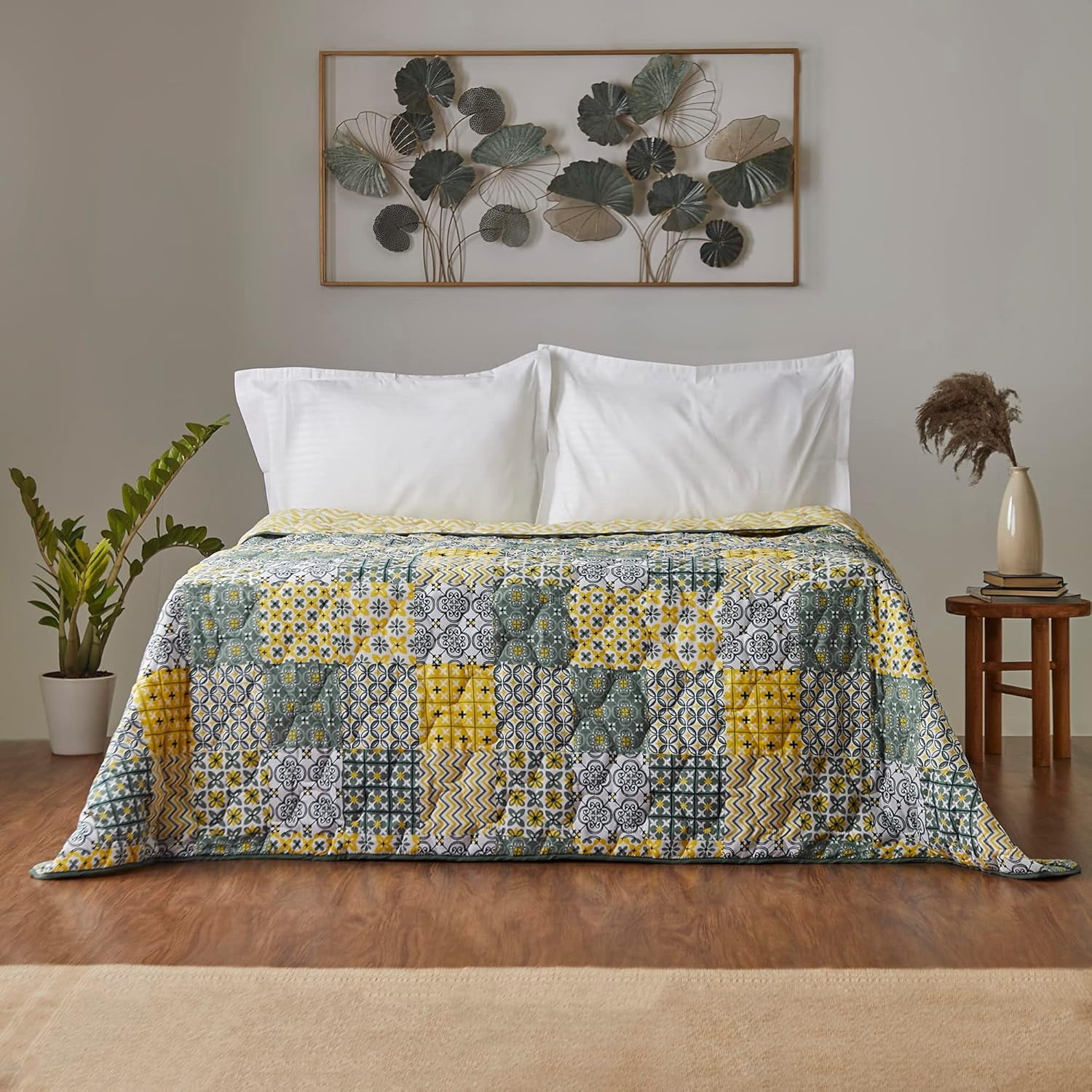 Chumbak Egypt Patchwork Yellow Comforter- Single Bed Polyester Matrial ...