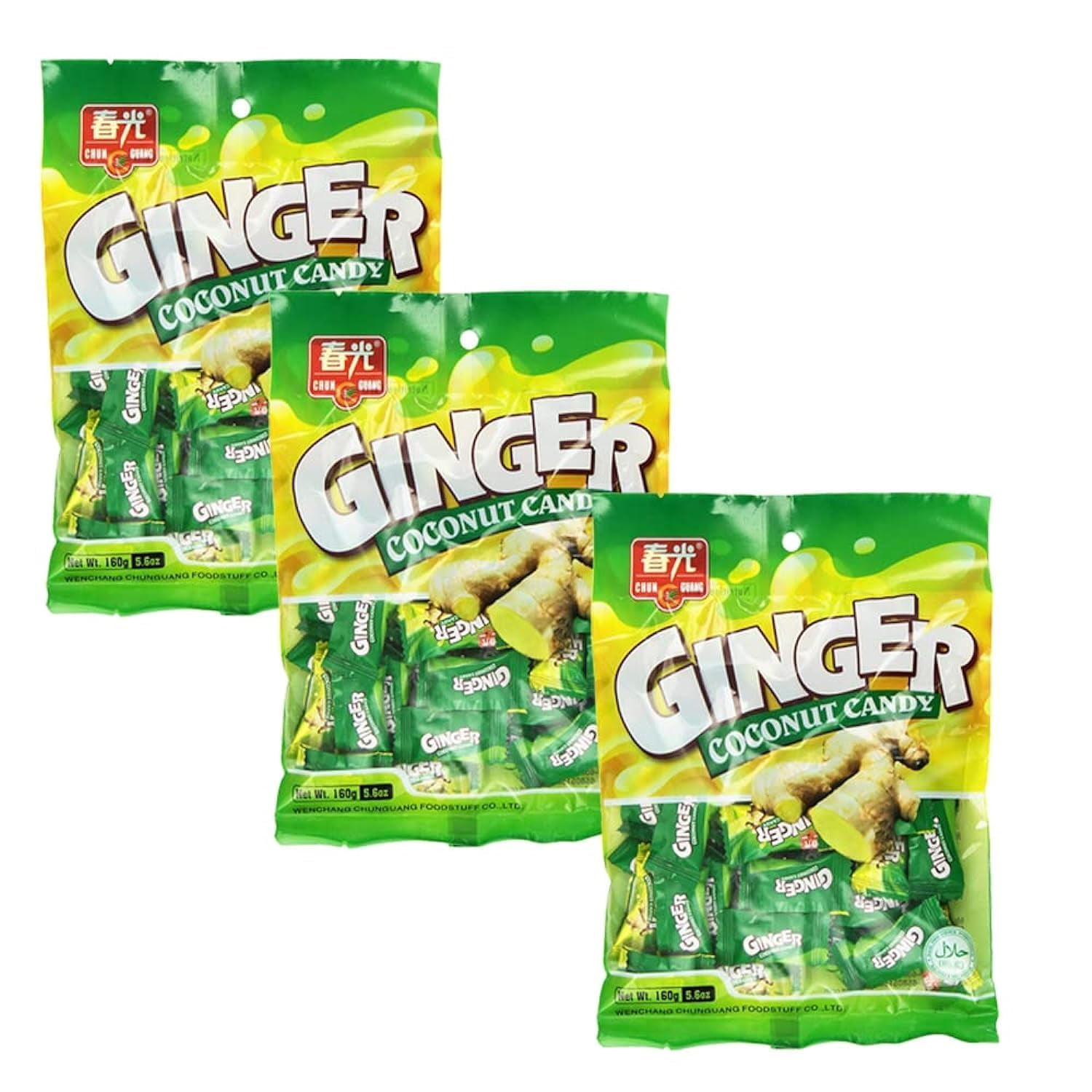 Chun Guang Ginger Coconut BCF26 Candy (Ginger Coconut 5.6oz, 3 pack ...
