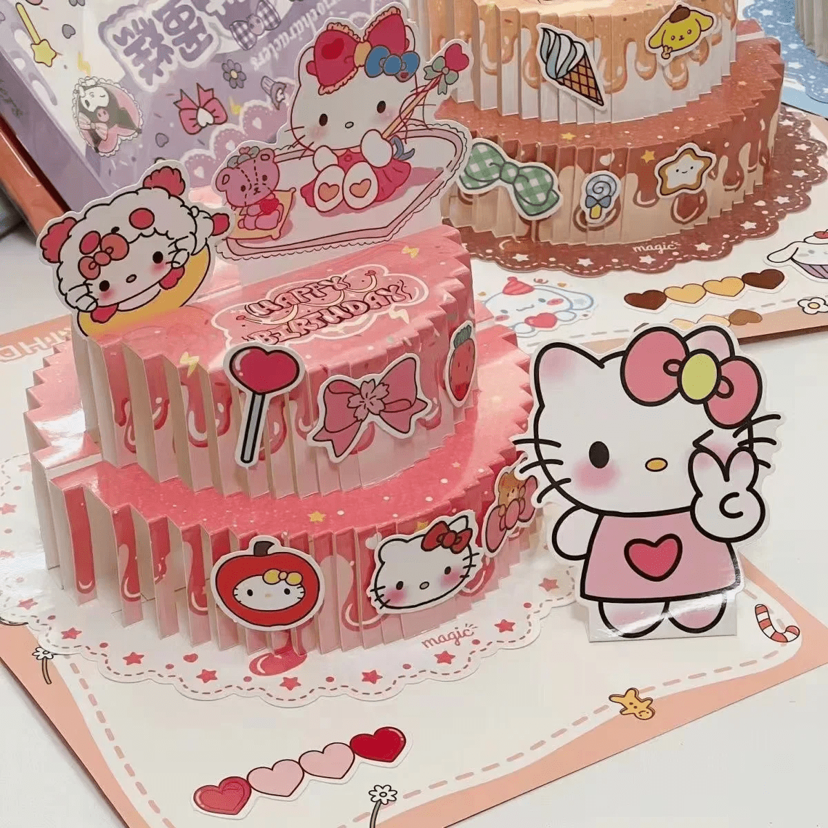 ChunLiang Sanrio Hello Kitty birthday cake greeting card diy quiet book ...