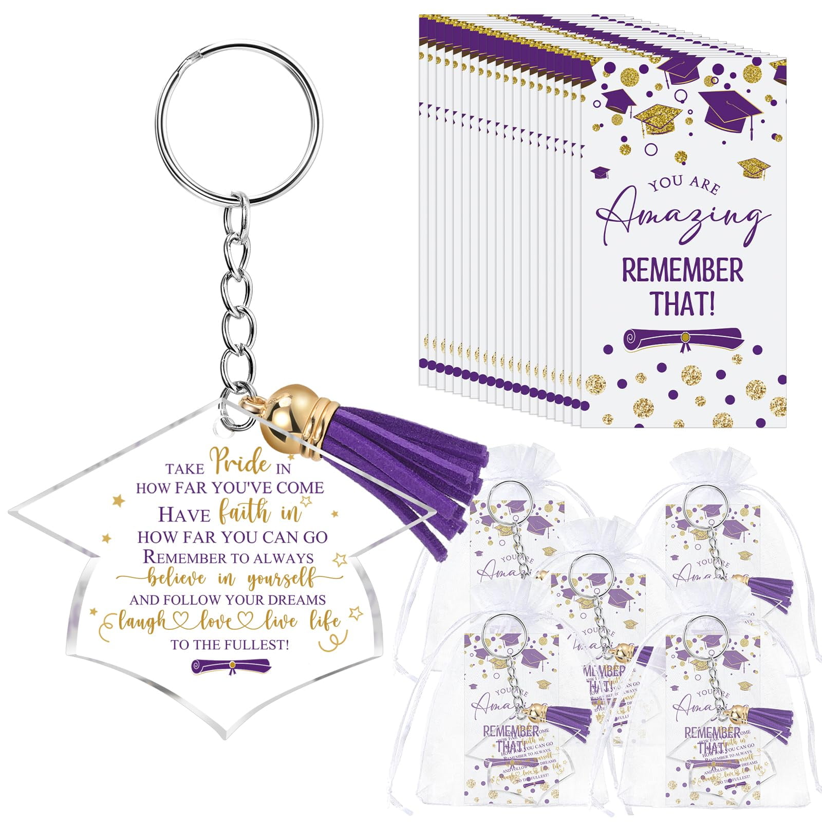 Chunful 24 Sets Inspirational MMF7 Graduation Keychain Gifts Graduation ...