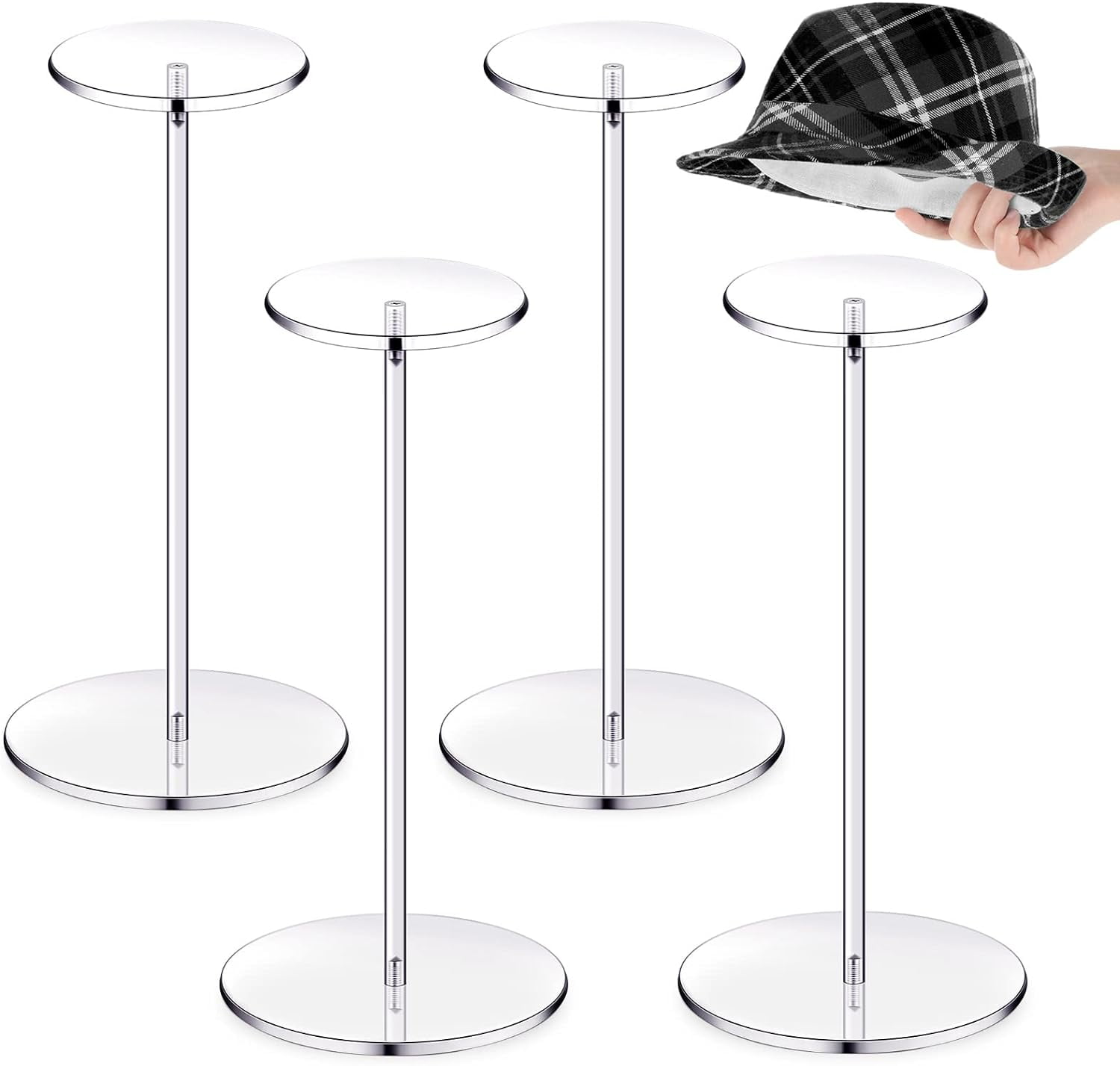 Chunful 4 Sets Acrylic Hat Stand Holder Wig Display Rack Clear Pedestal ...
