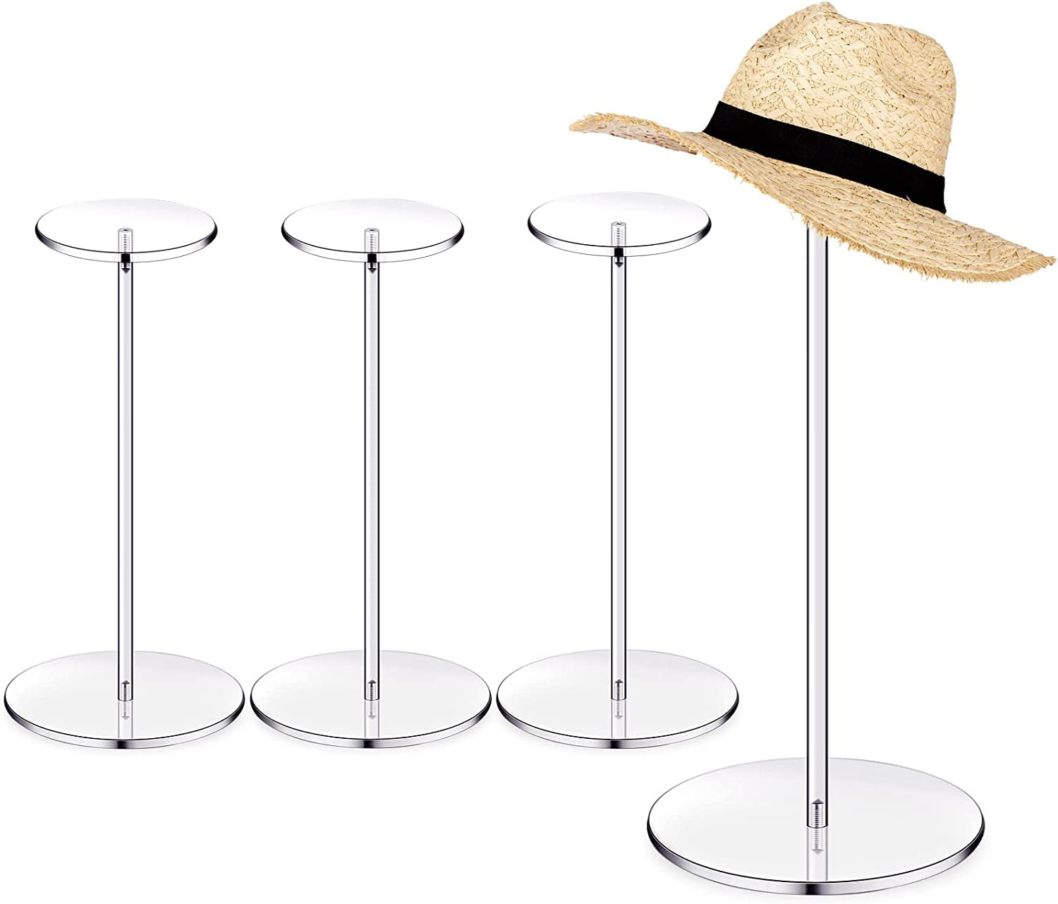 Chunful 4 Sets Acrylic Hat Stand Holder Wig Display Rack Clear Pedestal ...