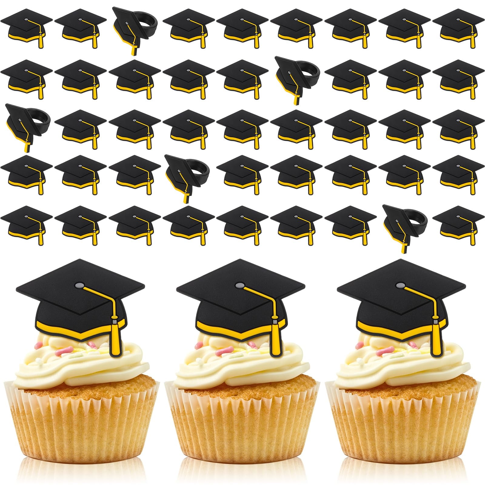 Chunful 48 Pieces Graduation Cap Cupcake RST1 Rings Grad Cake Toppers ...