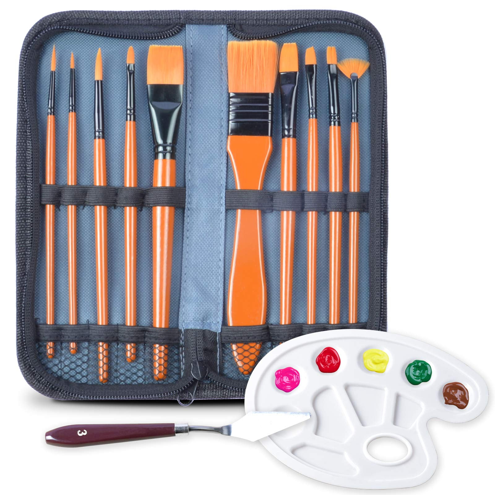 Chunhong 10pcs Paint Brushes Set, Package in Brushes Wallet with Color Palette Painting Tool ...