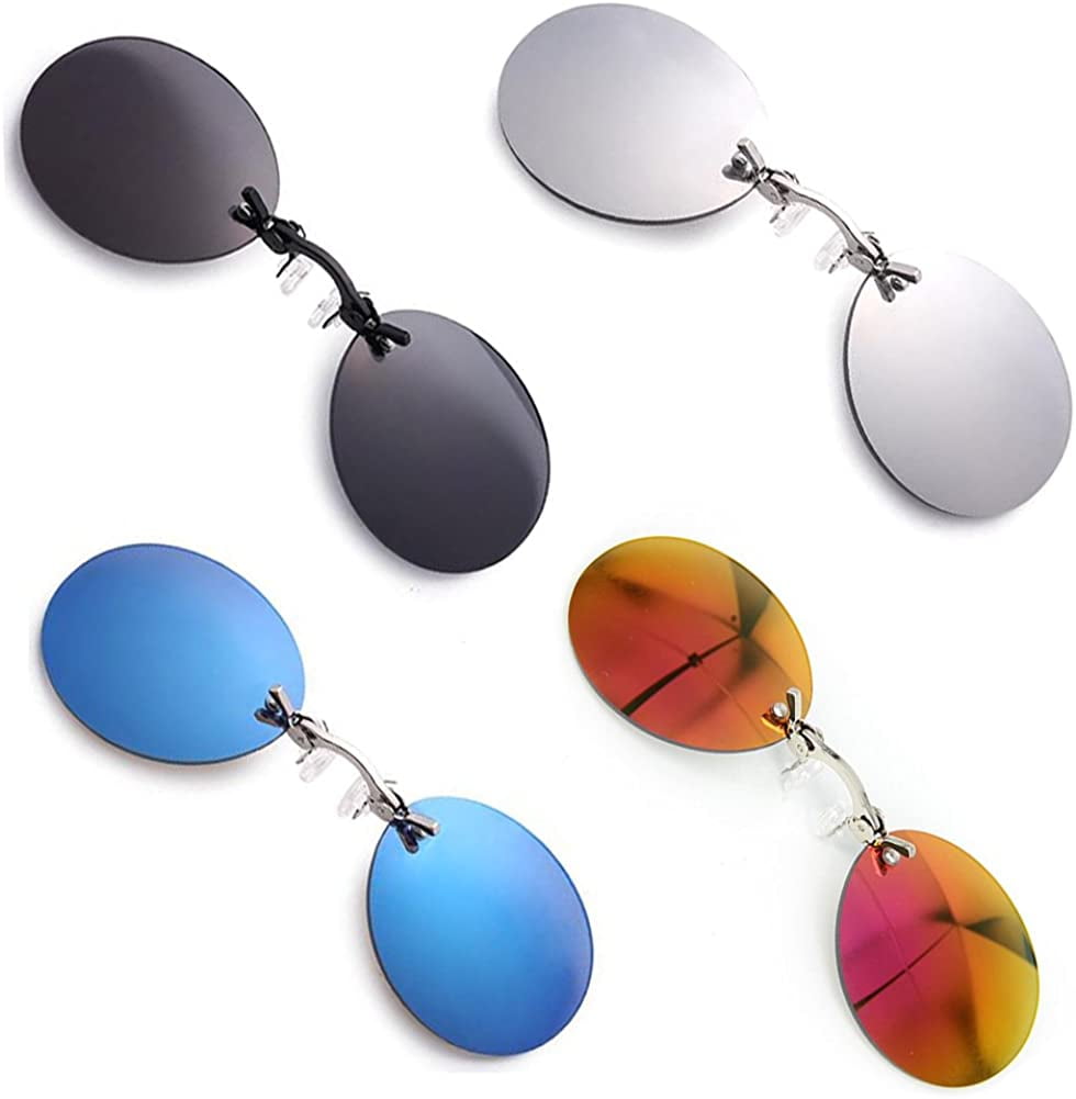 Chunhong 4 Pack Retro Round Clip On Nose Glasses Matrix Morpheus Movie Rimless Sunglasses