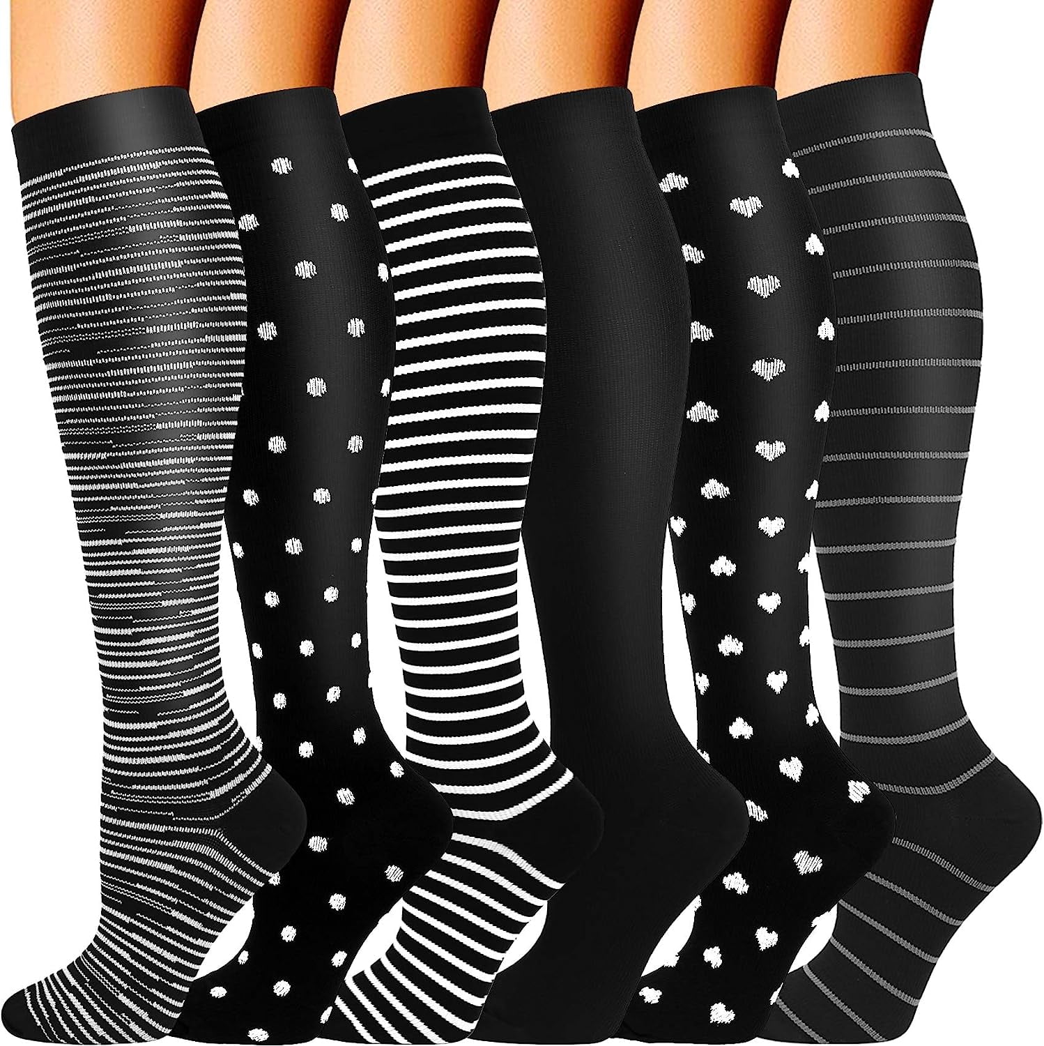 Chunhong 6 Pairs Compression Socks Women Men 20-30 mmHg Knee High Compression Stockings for ...