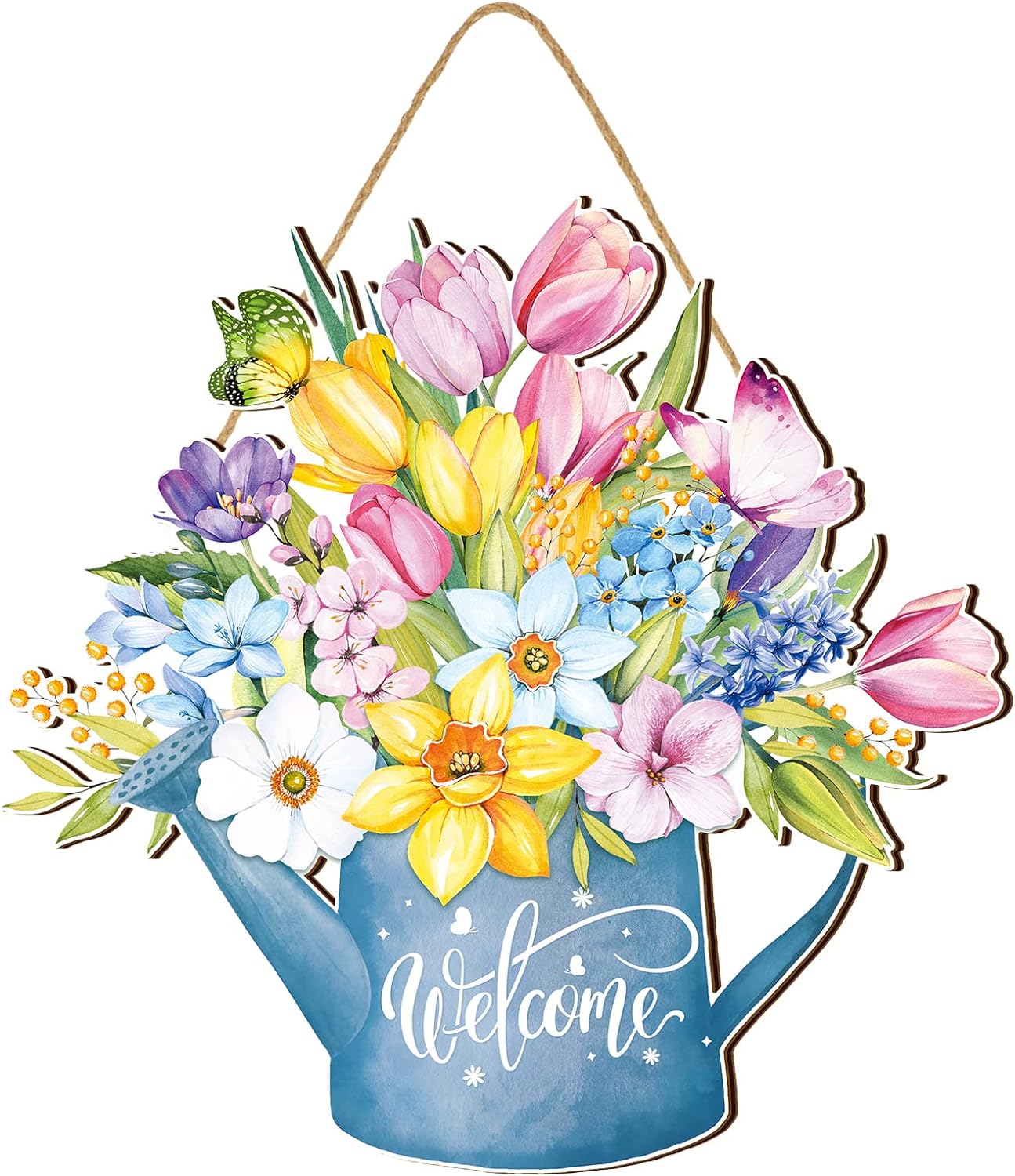 Chunhong Spring Door Decor Flower Welcome Door Sign Spring Door Hanger for Front Door Rustic ...