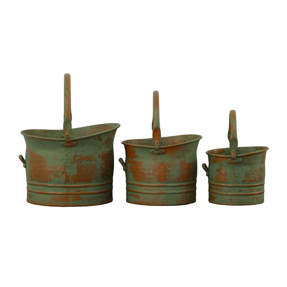 Chunhong Tinged Metal Bucket Planter With Handles, Patina Rust Finish ...