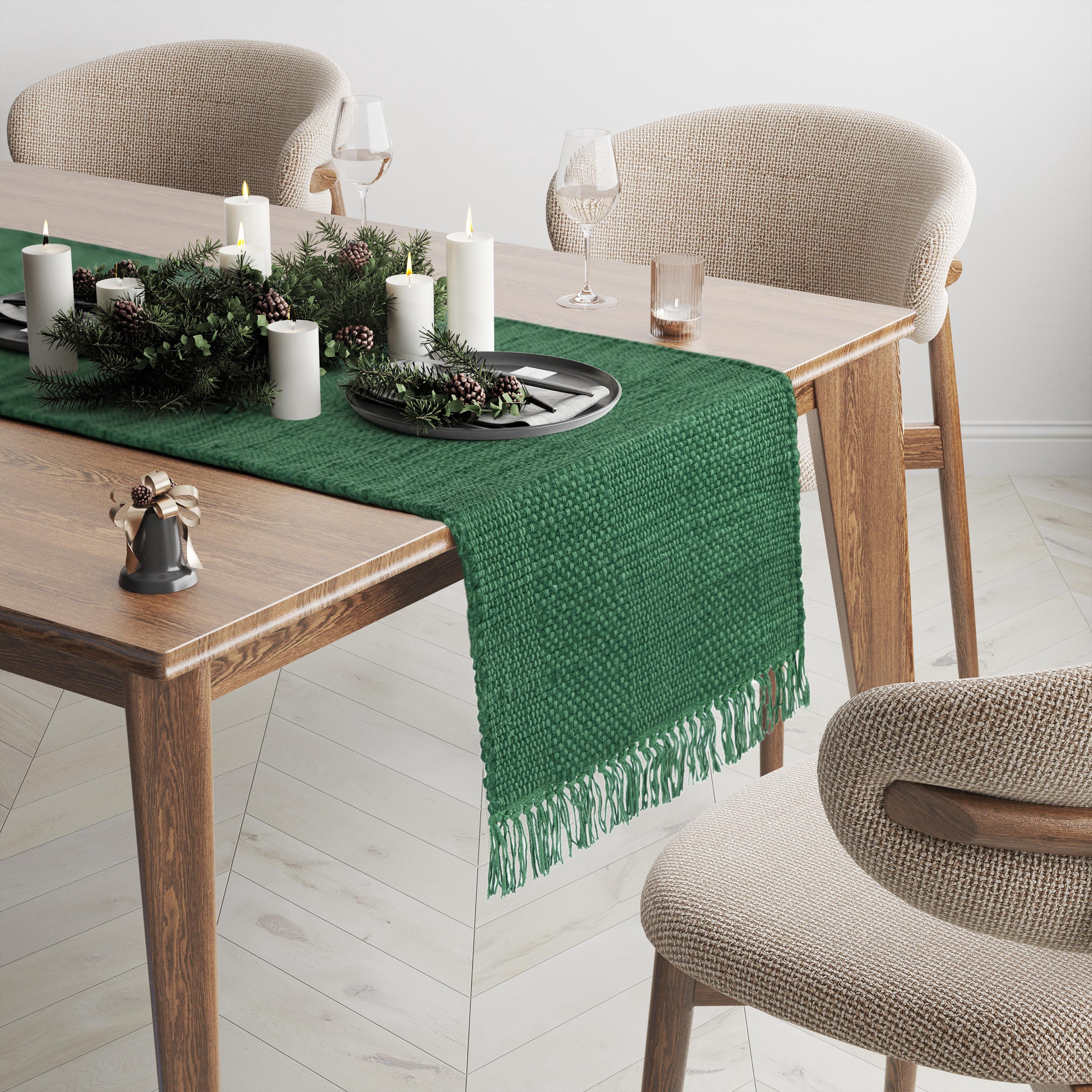 Holiday Chunky 13" x 90" Table Runner - 80% Jute, 20% Cotton, Green ...