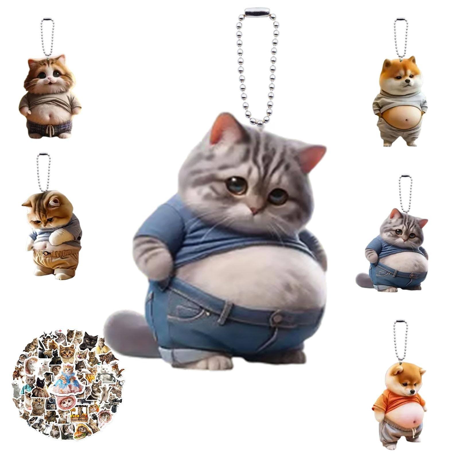 Chunky Belly Cat Car Charm & Keychain - Fun Dog/Cat Keychain with Big ...
