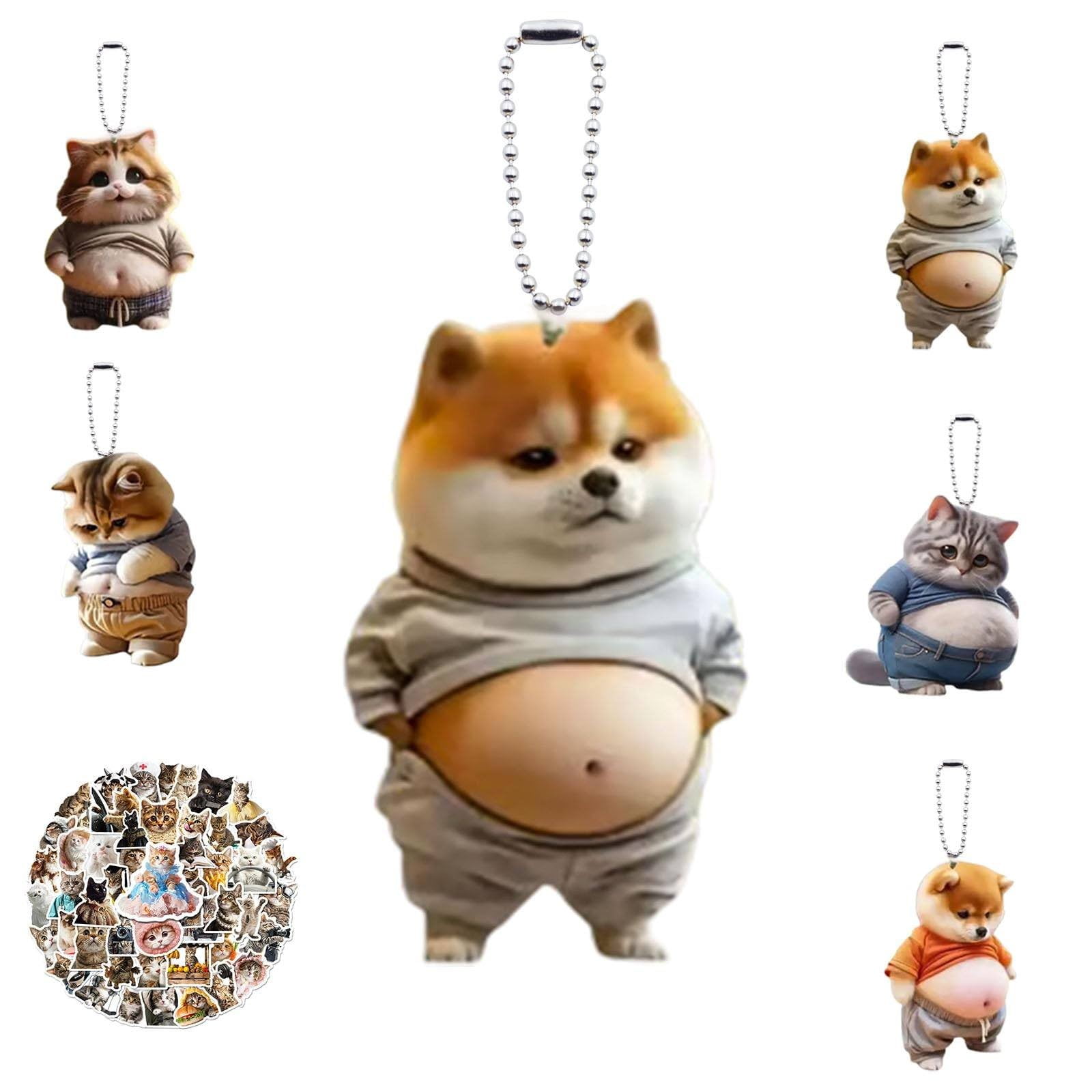 Chunky Belly Cat Car Charm & Keychain - Fun Dog/Cat Keychain with Big ...