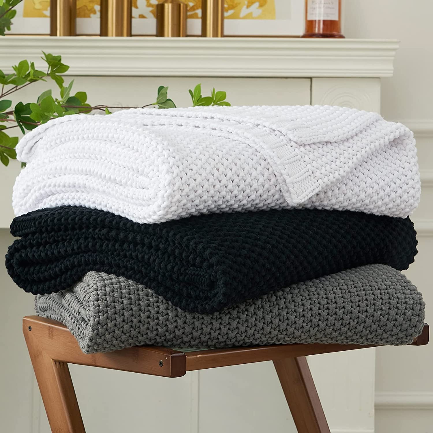 Chunky Cable Knit Throw Blanket Lightweight Black 100% Organic Cotton ...