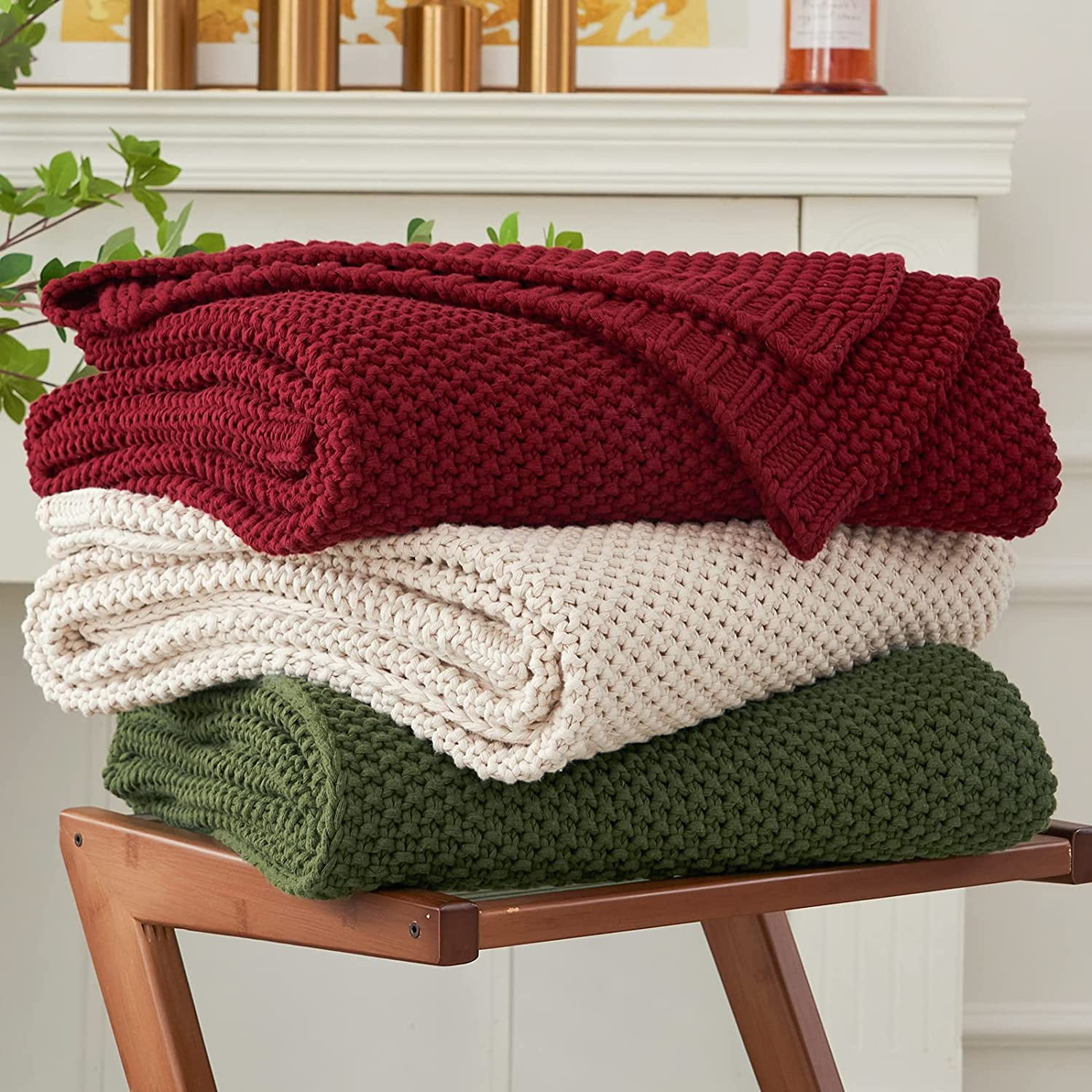 Chunky Cable Knit Throw Blanket Lightweight Rust 100% Organic Cotton ...