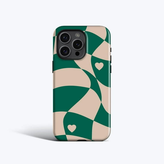 Chunky Check Beige Hearts Retro Pattern Art iPhone Case 17 16 15 14 13 ...