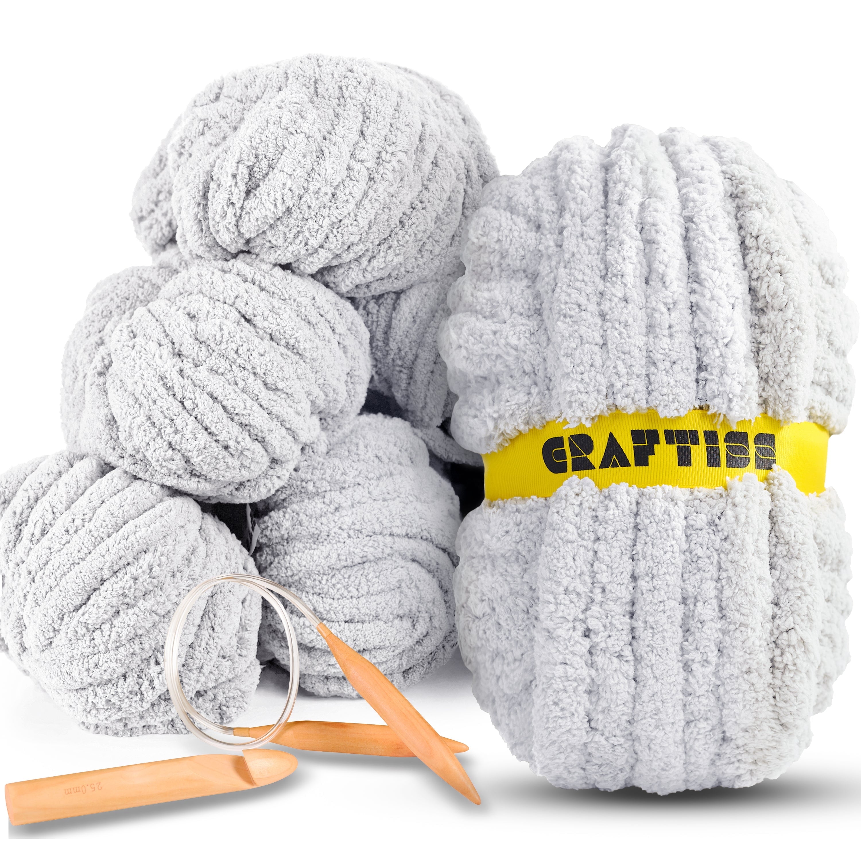 Craftiss Chunky Chenille Yarn for Crochet 8 Rolls - Jumbo 7 Weight (27 ...