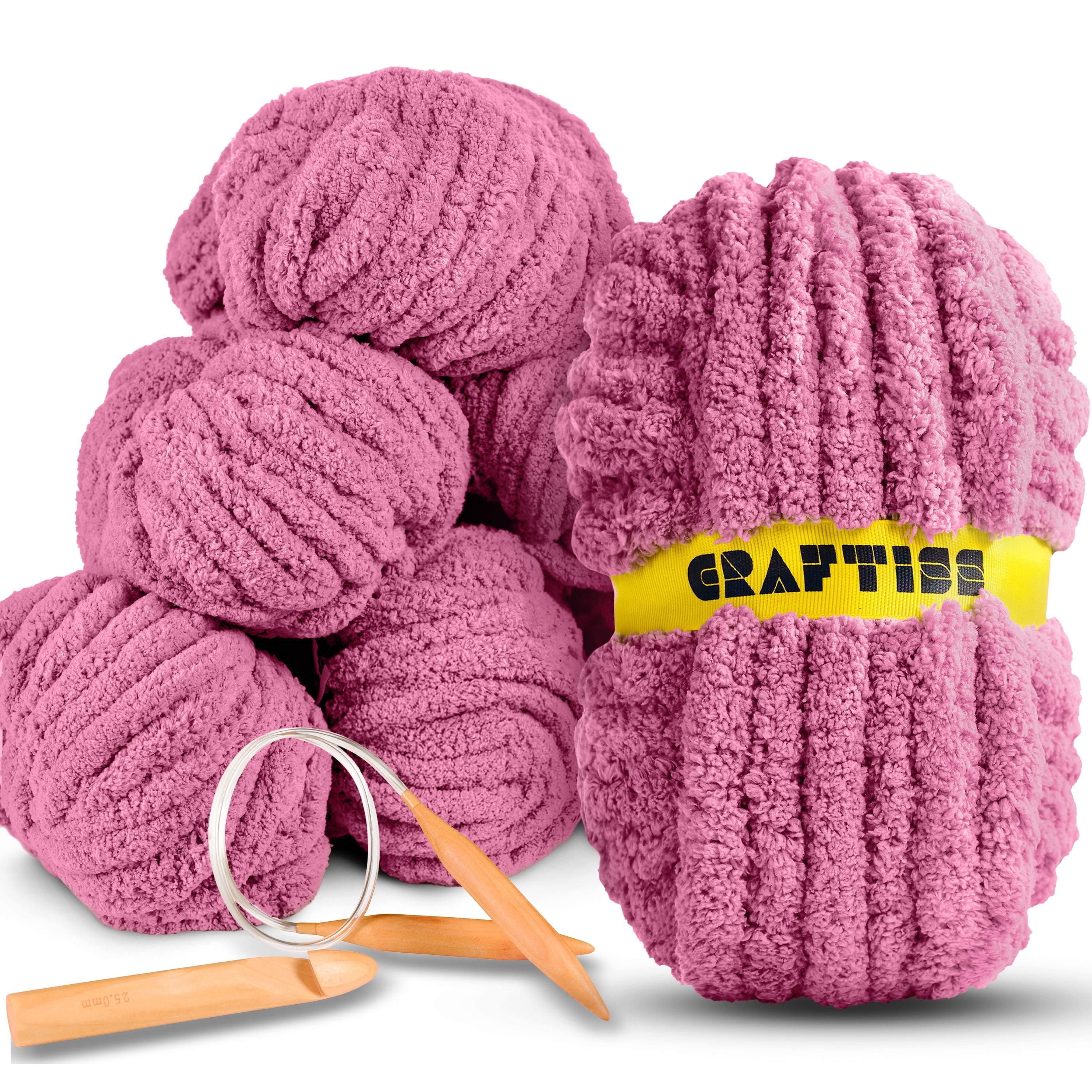 Craftiss Chunky Chenille Yarn for Crochet 8 Rolls - Jumbo 7 Weight (27 ...