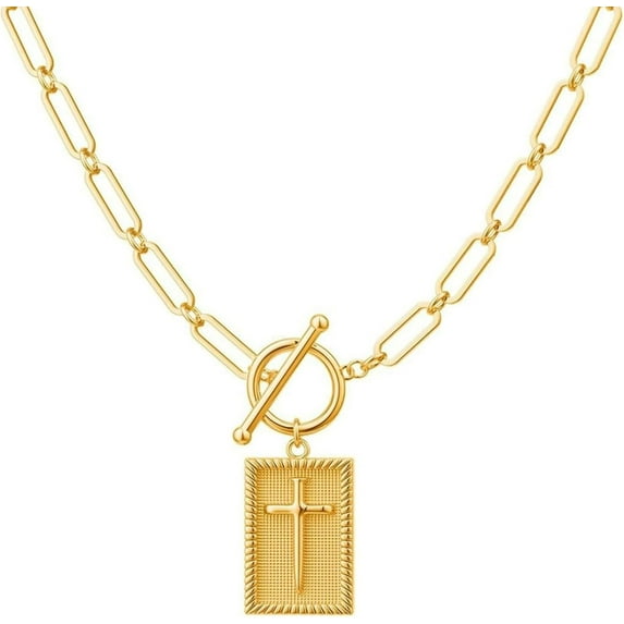 Chunky Cross Gold-Plated Necklace | Rectangle Cross Charm with ...