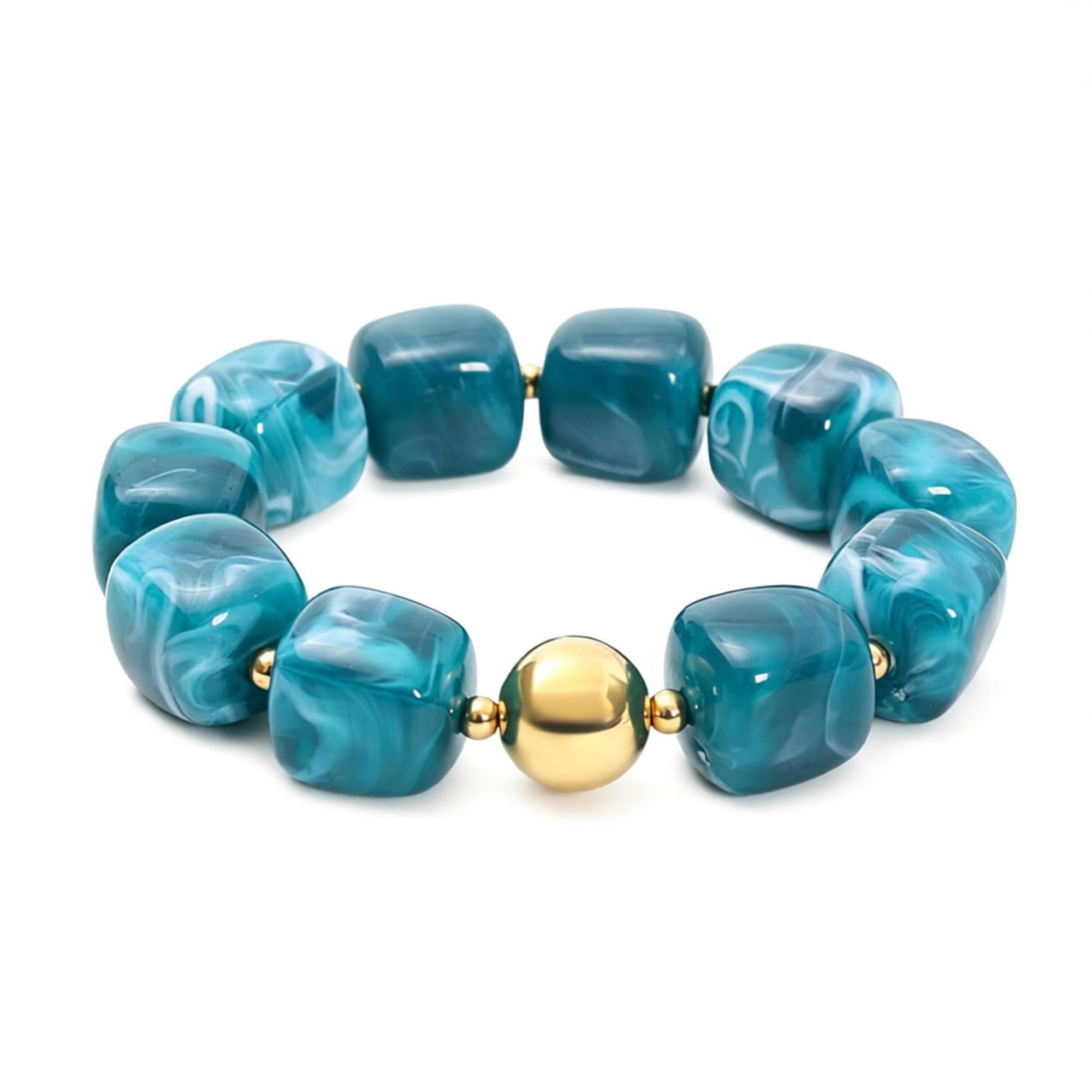 Chunky Cube Beaded Stretch Bracelet for Women, Marble Pattern Acrylic ...