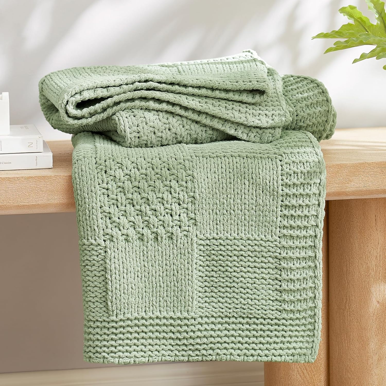 Chunky Fluffy Knit Throw Blanket, Mulberry Textured Woven Throw Blanket ...