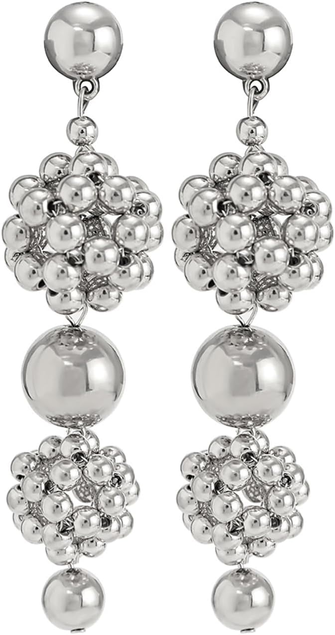 Chunky Gold Balls Drop Dangle Earrings for Women Her Trendy Silver ...