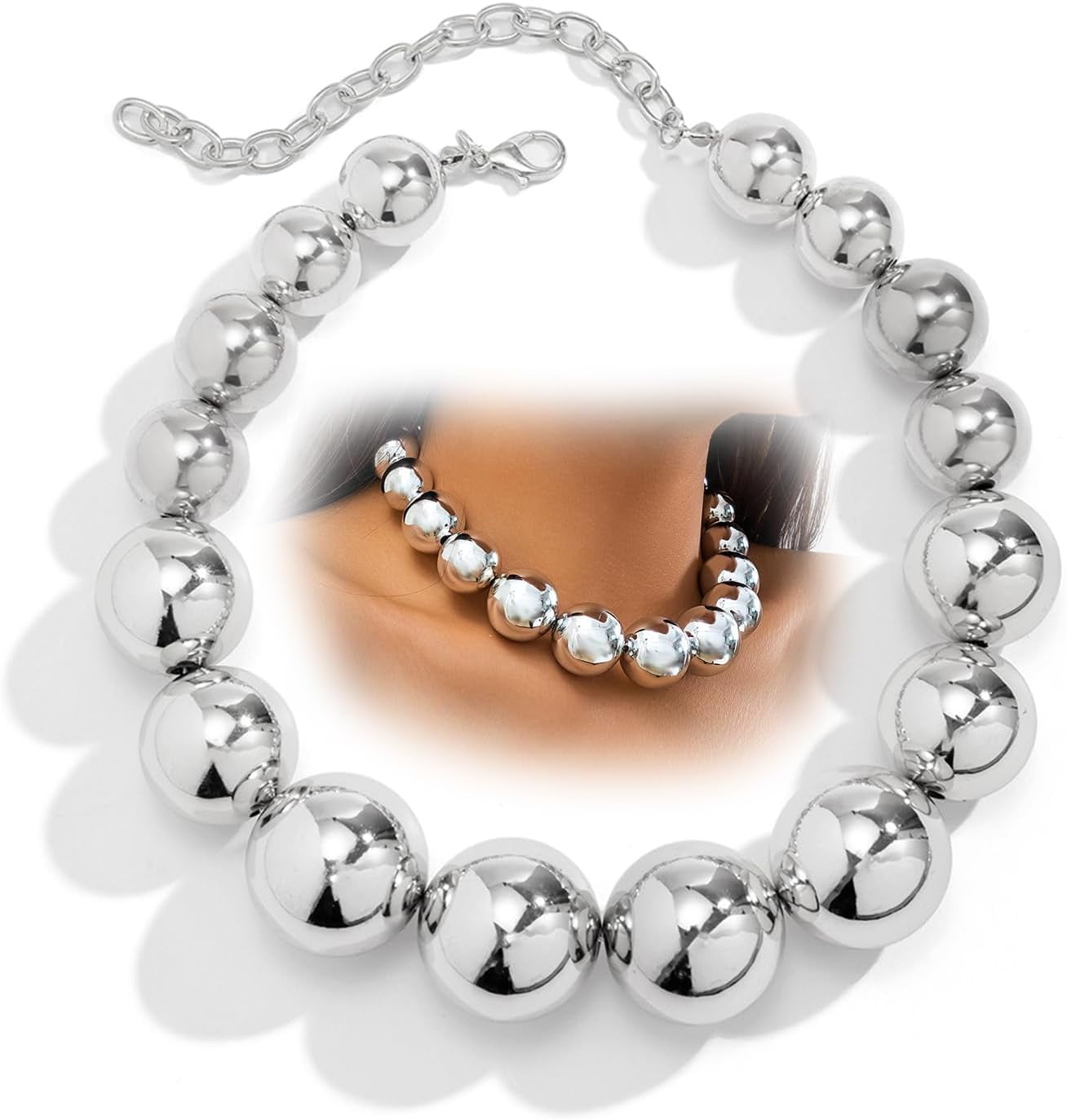 Chunky Gold Balls Statement Necklace for Women Vintage Round Ball Beads ...