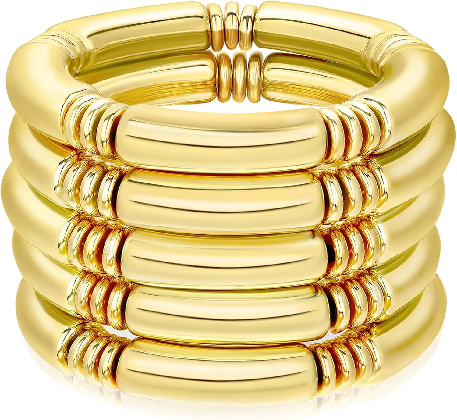 Chunky Gold Bangle Bracelet Set Stack For Women Men Stretchy Snake Link ...