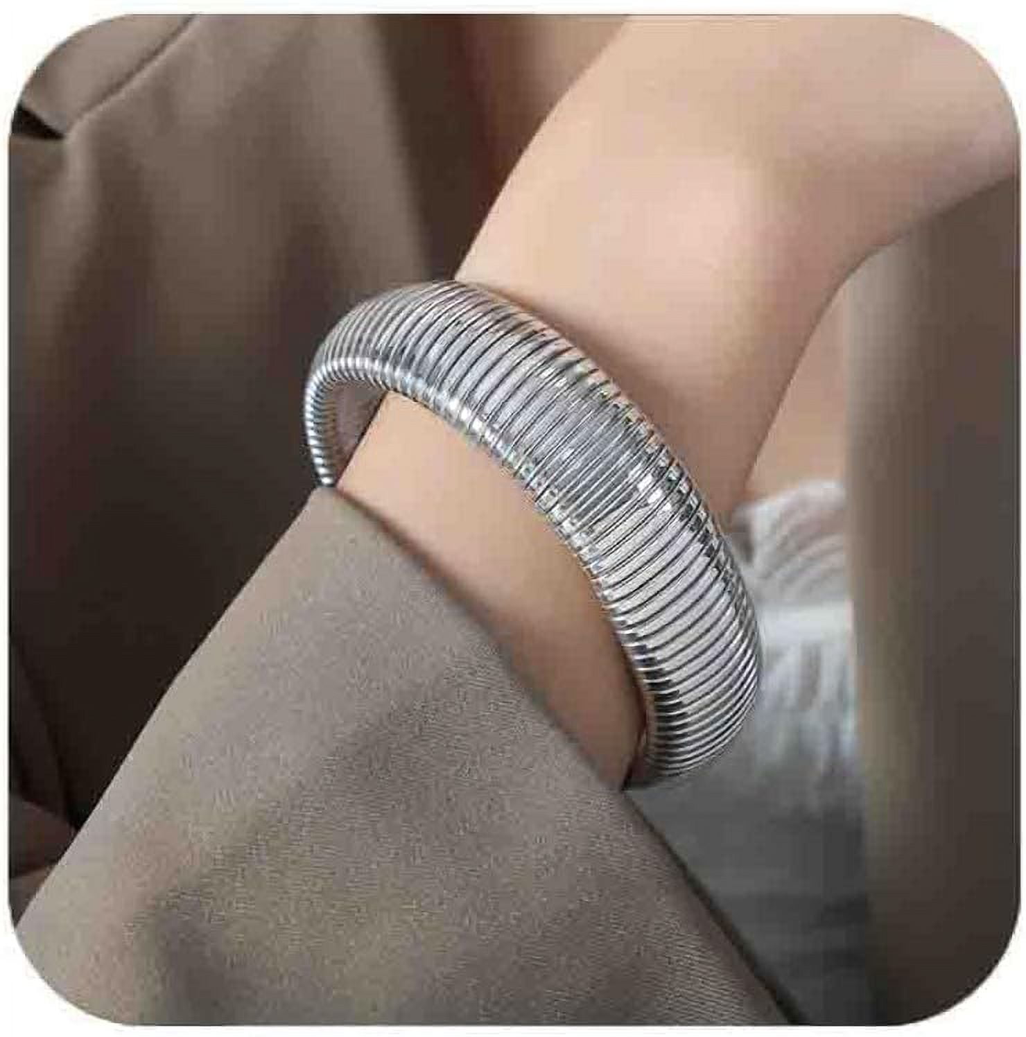 Chunky Gold Bangle Bracelet Set Stack For Women Men Stretchy Snake Link Chain Flexible Wide ...