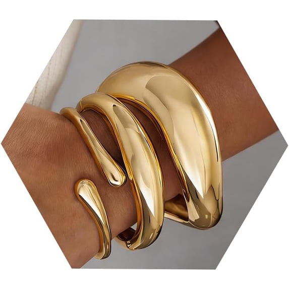 Chunky Gold Bangle Bracelets for Women, 14k Gold Plated Stackable ...