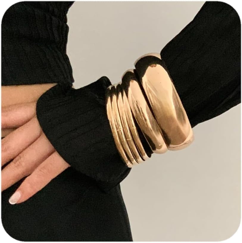 Chunky Gold Bracelets Set for Women 18K Gold Plated High Shine ...