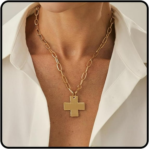 Chunky Gold Cross Necklace for Women Trendy Chunky Cross Pearl Pendant ...