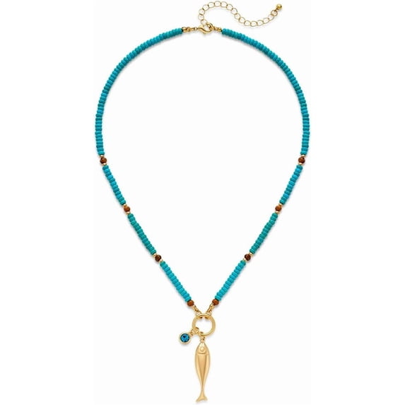 Chunky Gold Fish Pendant Necklace For Women Long Silk Scarf Turquoise ...