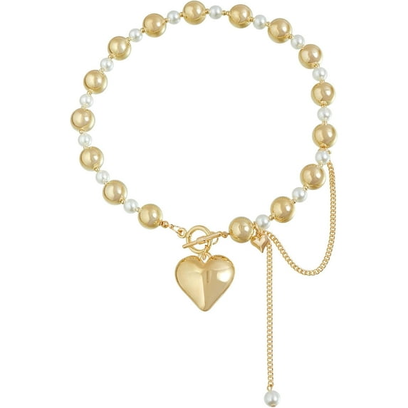 Chunky Gold Heart Necklaces for Women Puffy Heart Pendant Necklace Boho ...