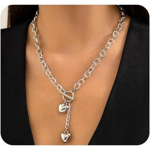 Chunky Gold Heart Ot Buckle Necklaces for Women Double Heart Toggle ...